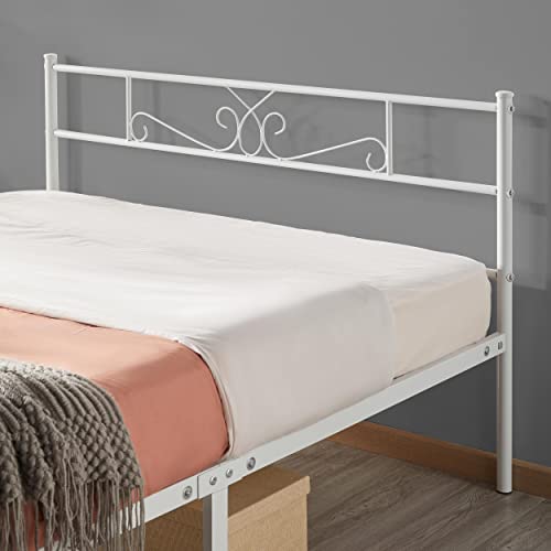 Yaheetech Classic Metal Platform Bed Frame with Headboard and Footboard Flower Design Mattress Foundation Easy Set Up Structure Full Size White