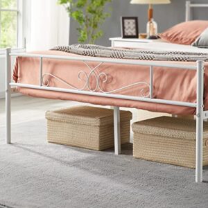 Yaheetech Classic Metal Platform Bed Frame with Headboard and Footboard Flower Design Mattress Foundation Easy Set Up Structure Full Size White