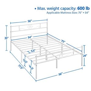 Yaheetech Classic Metal Platform Bed Frame with Headboard and Footboard Flower Design Mattress Foundation Easy Set Up Structure Full Size White