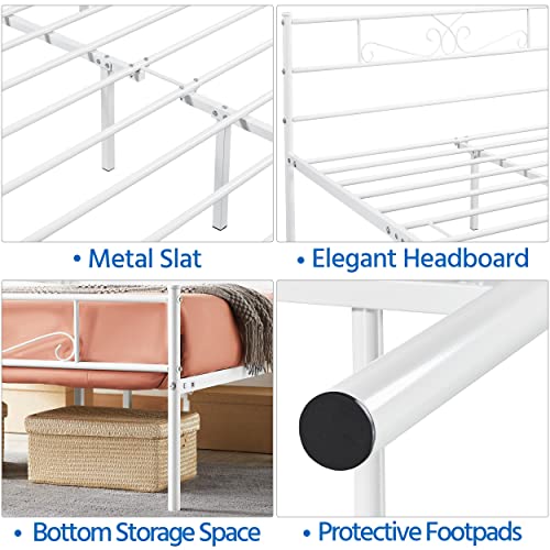 Yaheetech Classic Metal Platform Bed Frame with Headboard and Footboard Flower Design Mattress Foundation Easy Set Up Structure Full Size White