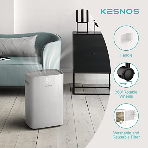 Kesnos 5500 Sq. Ft. Large Dehumidifier, 100 Pints Dehumidifiers with Drain Hose for Basements, Bedrooms, Bathrooms, Laundry Rooms - with Intelligent Control Panel, Front Display, 24 Hr Timer and 1.32 Gallon Water Tank