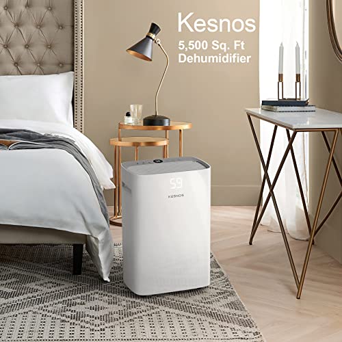 Kesnos 5500 Sq. Ft. Large Dehumidifier, 100 Pints Dehumidifiers with Drain Hose for Basements, Bedrooms, Bathrooms, Laundry Rooms - with Intelligent Control Panel, Front Display, 24 Hr Timer and 1.32 Gallon Water Tank