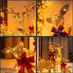 YULETIME 3-Piece Pre-lit 3D Christmas Reindeer Family, Lighted Glitter Christmas Deer Family Holiday Decoration with 210 Warm White LED Lights (3D Family)