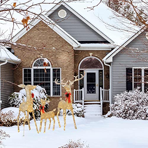 YULETIME 3-Piece Pre-lit 3D Christmas Reindeer Family, Lighted Glitter Christmas Deer Family Holiday Decoration with 210 Warm White LED Lights (3D Family)