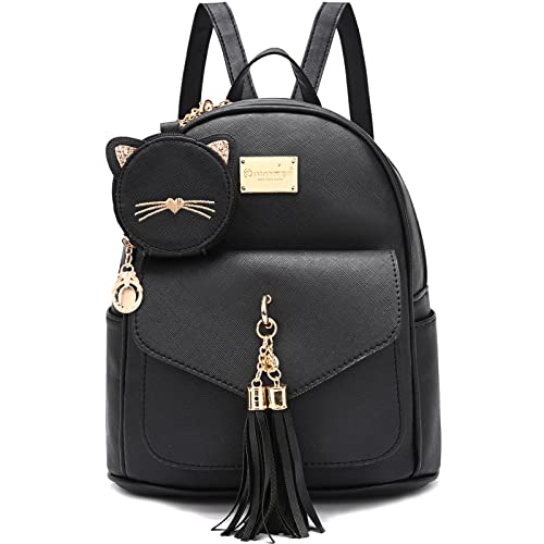 I IHAYNER Girls Fashion Backpack Mini Purse Backpack for Women Small Leather Backpack Purse for Teen Girls with Coin Purse and Tassel Black