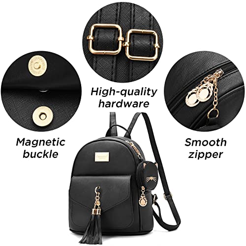 I IHAYNER Girls Fashion Backpack Mini Purse Backpack for Women Small Leather Backpack Purse for Teen Girls with Coin Purse and Tassel Black