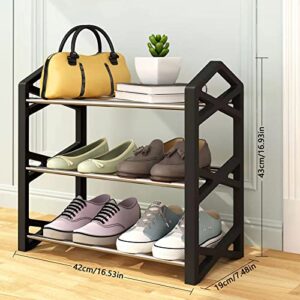 LODFHLL 3-Tier Small Shoe Rack，Metal Lightweight Shoes Shelf Multifunctional Organizer Stackable Stand Footwear Display Shelf，for Closet Hallway Entryway Living Room Bedroom (3-Tier Black Shoe Rack)