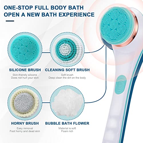 Back Scrubber Shower Exfoliating Electric Back Washer Shower Loofah Silicone Dry Brushing Body Brush Rechargeable Power Men Women Foot Skin Care Exfoliator Bath Brushes for Showering