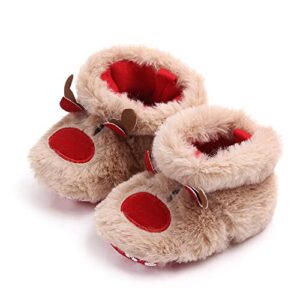 ruixia winter warm cute cartoon reindeer elk cozy fleece newborn baby booties soft sole prewalker crib shoes for infant girls boys, 3-6 months infant