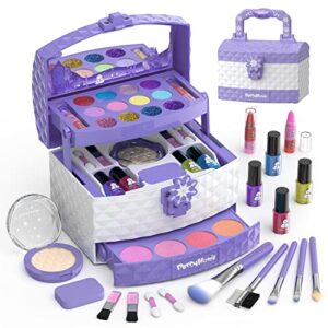 perryhome kids makeup kit for girl 35 pcs washable real cosmetic, safe & non-toxic little girl makeup set, frozen makeup set for 3-12 year old kids toddler girl toys christmas & birthday gift (purple)