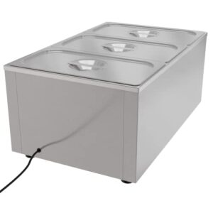 KoolMore Commercial Bain Marie Countertop Food Warmer, Soup Station, and Buffet Table Server with Three Serving Section, Stainless-Steel Steamer with Auto Shut Off (CFW-3), Silver