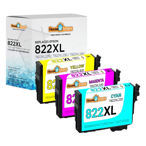 Houseoftoners Remanufactured Ink Cartridge Replacement for Epson 822 XL 822XL for Workforce Pro WF-3820 WF-4820 WF-4830 WF-4834 Printer (CMY, 3-Pack)