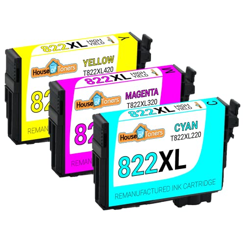 Houseoftoners Remanufactured Ink Cartridge Replacement for Epson 822 XL 822XL for Workforce Pro WF-3820 WF-4820 WF-4830 WF-4834 Printer (CMY, 3-Pack)