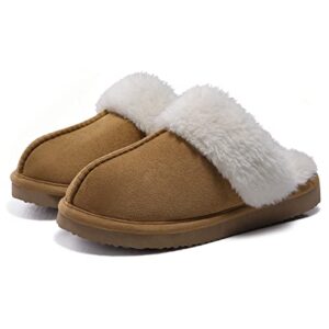 litfun women's fuzzy memory foam slippers fluffy winter house shoes indoor and outdoor, brown 8-8.5