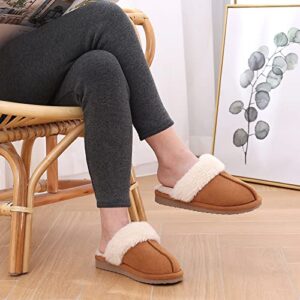 Litfun Women's Fuzzy Memory Foam Slippers Fluffy Winter House Shoes Indoor and Outdoor, Brown 8-8.5