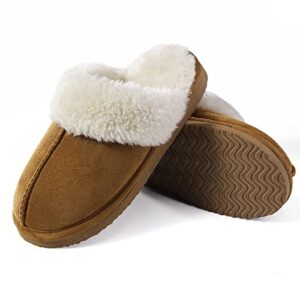 Litfun Women's Fuzzy Memory Foam Slippers Fluffy Winter House Shoes Indoor and Outdoor, Brown 8-8.5