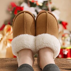 Litfun Women's Fuzzy Memory Foam Slippers Fluffy Winter House Shoes Indoor and Outdoor, Brown 8-8.5