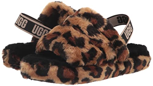 UGG Girls K Fluff Yeah Slide Spotty Slipper, Natural, 5 Big Kid