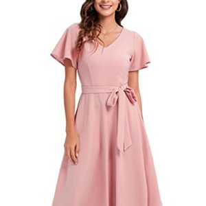 Gardenwed Cocktail Dresses for Women Wedding Guest,Fit and Flare Formal Dress with Sleeves for Homecoming Party Church Blush L