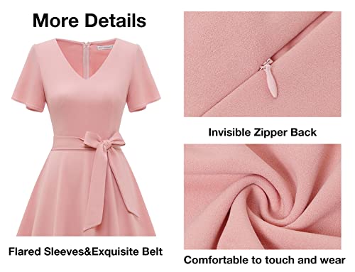 Gardenwed Cocktail Dresses for Women Wedding Guest,Fit and Flare Formal Dress with Sleeves for Homecoming Party Church Blush L