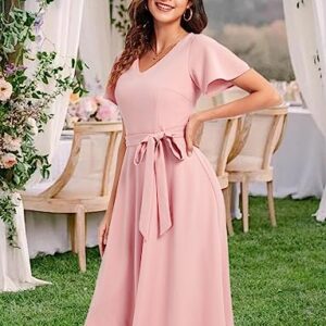 Gardenwed Cocktail Dresses for Women Wedding Guest,Fit and Flare Formal Dress with Sleeves for Homecoming Party Church Blush L