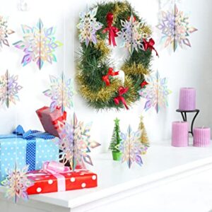 Christmas Hanging Snowflakes Decorations 15 Pack 3D Iridescent Paper Snowflakes Rainbow Snow Flakes Garland for Winter Wonderland Holiday Frozen Christmas Birthday Party Decorations Supplies