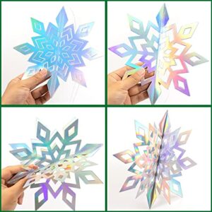 Christmas Hanging Snowflakes Decorations 15 Pack 3D Iridescent Paper Snowflakes Rainbow Snow Flakes Garland for Winter Wonderland Holiday Frozen Christmas Birthday Party Decorations Supplies