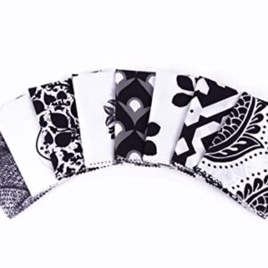 Soimoi 8 Pc Fat Quarter Bundle - Asian Block Print 18"x 22" DIY Patchwork- 100% Cotton Pre-Cut Quilting Fabric (White & Black)