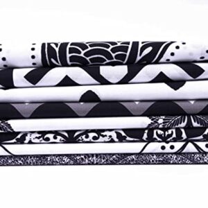 Soimoi 8 Pc Fat Quarter Bundle - Asian Block Print 18"x 22" DIY Patchwork- 100% Cotton Pre-Cut Quilting Fabric (White & Black)