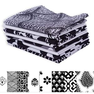 Soimoi 8 Pc Fat Quarter Bundle - Asian Block Print 18"x 22" DIY Patchwork- 100% Cotton Pre-Cut Quilting Fabric (White & Black)