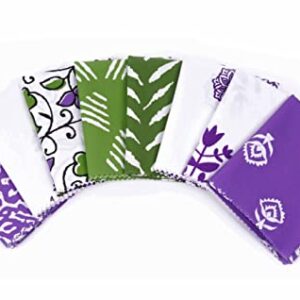 Soimoi 8 Pc Fat Quarter Bundle - Asian Block Print 18"x 22" DIY Patchwork- 100% Cotton Pre-Cut Quilting Fabric (Green & Purple)