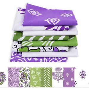 Soimoi 8 Pc Fat Quarter Bundle - Asian Block Print 18"x 22" DIY Patchwork- 100% Cotton Pre-Cut Quilting Fabric (Green & Purple)