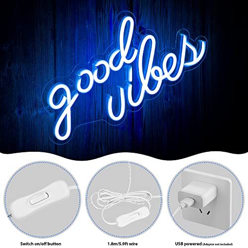 Olekki Blue Good Vibes Neon Sign - LED Neon Signs for Wall Decor, Neon Lights for Bedroom, Neon Wall Signs (16.1 x 8.3 inch)