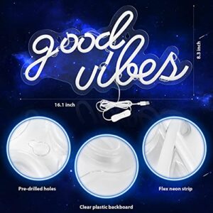 Olekki Blue Good Vibes Neon Sign - LED Neon Signs for Wall Decor, Neon Lights for Bedroom, Neon Wall Signs (16.1 x 8.3 inch)