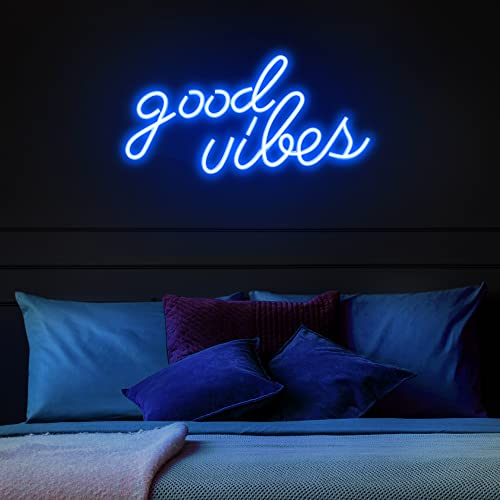 Olekki Blue Good Vibes Neon Sign - LED Neon Signs for Wall Decor, Neon Lights for Bedroom, Neon Wall Signs (16.1 x 8.3 inch)