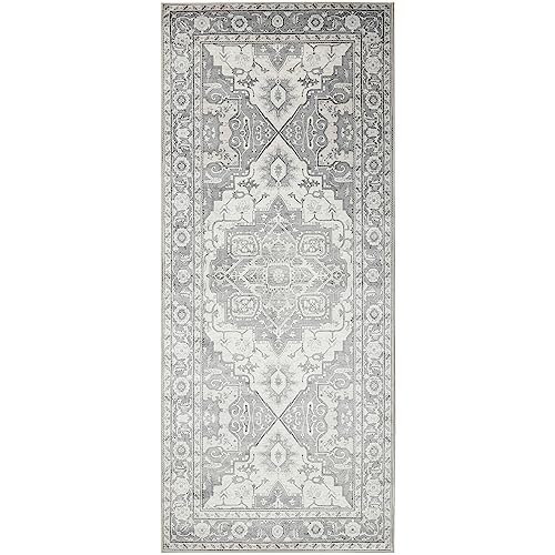 MaxRugrs Kitchen Rug Runner for Hallways 2'6"x6' No Crease Machine Washable Stain Resistant Non Skid Rubber Backing Mat-Bedroom & Laundry - Vintage Floor Carpet Family & Pet Friendly