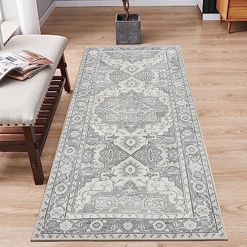 MaxRugrs Kitchen Rug Runner for Hallways 2'6"x6' No Crease Machine Washable Stain Resistant Non Skid Rubber Backing Mat-Bedroom & Laundry - Vintage Floor Carpet Family & Pet Friendly