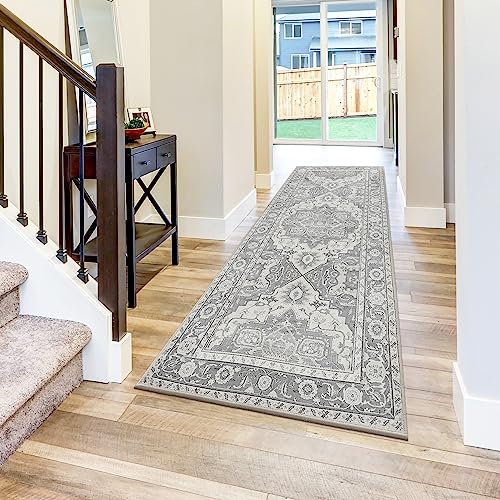 MaxRugrs Kitchen Rug Runner for Hallways 2'6"x6' No Crease Machine Washable Stain Resistant Non Skid Rubber Backing Mat-Bedroom & Laundry - Vintage Floor Carpet Family & Pet Friendly