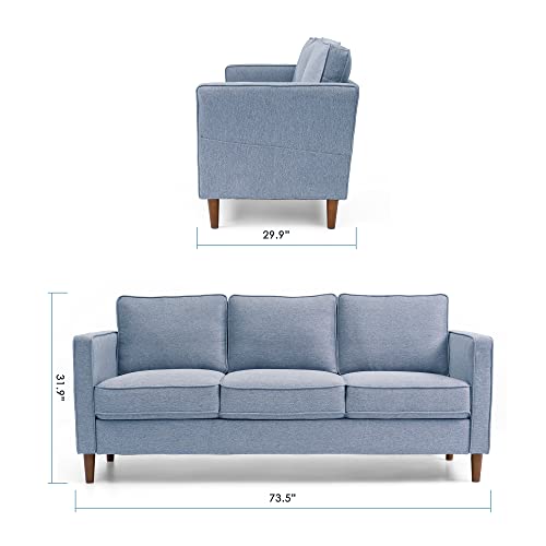 Mellow HANA Modern Linen Fabric Loveseat/Sofa/Couch with Armrest Pockets, Dusty Blue