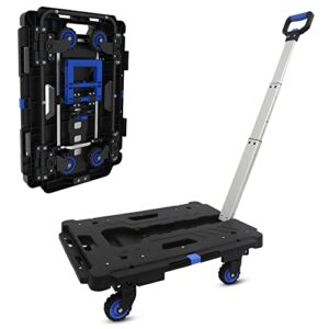 push cart foldable platform hand truck 300lb weight capacity with 360 degree swivel wheels can splice together with handle, black