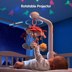 TUMAMA Baby Crib Mobile, Crib Toys with Projection Night Light, Music and White Noise, Soft Plush Mirror Hanging Toys,Mute Spin Motor Nursery Toys for Infant 0 3 6 9 Month Newborn Xmas Gift (Crab)