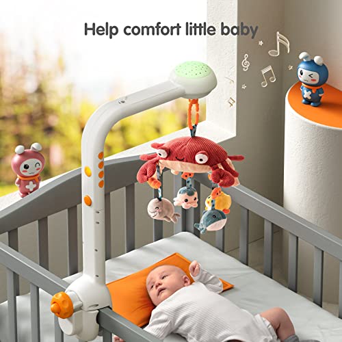 TUMAMA Baby Crib Mobile, Crib Toys with Projection Night Light, Music and White Noise, Soft Plush Mirror Hanging Toys,Mute Spin Motor Nursery Toys for Infant 0 3 6 9 Month Newborn Xmas Gift (Crab)