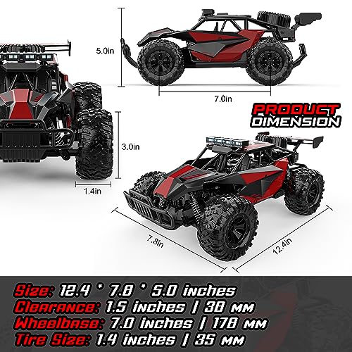 BLUEJAY Remote Control Car - 2.4GHz High Speed 33KM/H RC Cars Toys, 1:12 Monster RC Truck Off Road Hobby Toys with LED Headlight and Rechargeable Battery Gifts for Adults Boys 8-12 Kids