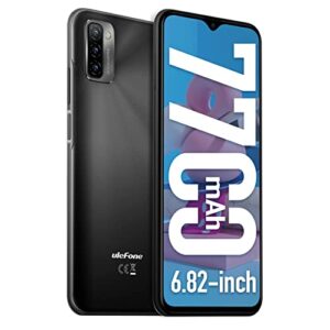 ulefone note 12p 4g unlocked cell phones, 6.82" hd+ waterdrop screen, 7700mah battery, otg, 13mp triple rear camera, android 11 octa-core 4gb + 64gb, face unlock finger reader unlocked phones - black