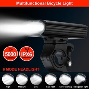 Victagen Bike Lights 5000 Lumens 3LED Bike Lights for Night Riding, Super Bright Bike Light Front and Back, USB Rechargeable Bike Light Set, 6 Modes Bike Headlight, Adult MTB Bike Light ebike Lights