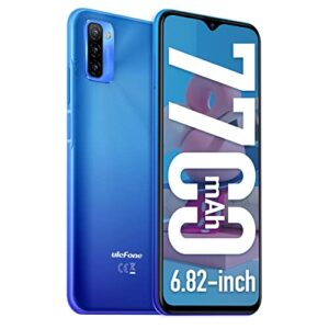 ulefone unlocked smartphones note 12p, 7700mah high capacity battery, 6.82 inch hd+, 13mp + 2mp + 2mp, dual sim phones unlocked, andorid 11 4gb+64gb rom, fingerprint face detection, t-mobile - blue