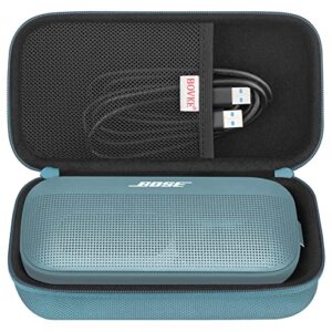 bovke hard travel speaker case for bose soundlink flex bluetooth portable speaker, extra mesh pocket for bluetooth speakers bose charger, charging cables, stone blue