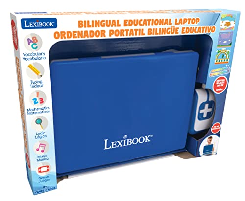 Lexibook - Educational and Bilingual Laptop Spanish/English - Toy for Child Kid (Boys & Girls) 130 Activities, Learn Play Games and Music - Blue - JC798i2