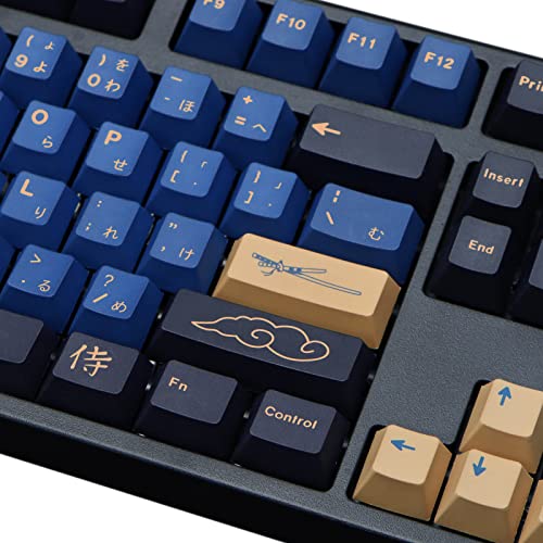 MOLGRIA Blue Samurai Keycaps, 129 Set PBT KeyCaps for Gaming Keyboard, Cherry Profile Dye Sublimation Custom Keycaps with Puller for Gateron Kailh Cherry MX Switch 104/87/71/61 60 Percent Keyboard