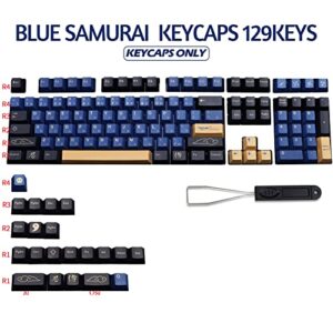 MOLGRIA Blue Samurai Keycaps, 129 Set PBT KeyCaps for Gaming Keyboard, Cherry Profile Dye Sublimation Custom Keycaps with Puller for Gateron Kailh Cherry MX Switch 104/87/71/61 60 Percent Keyboard